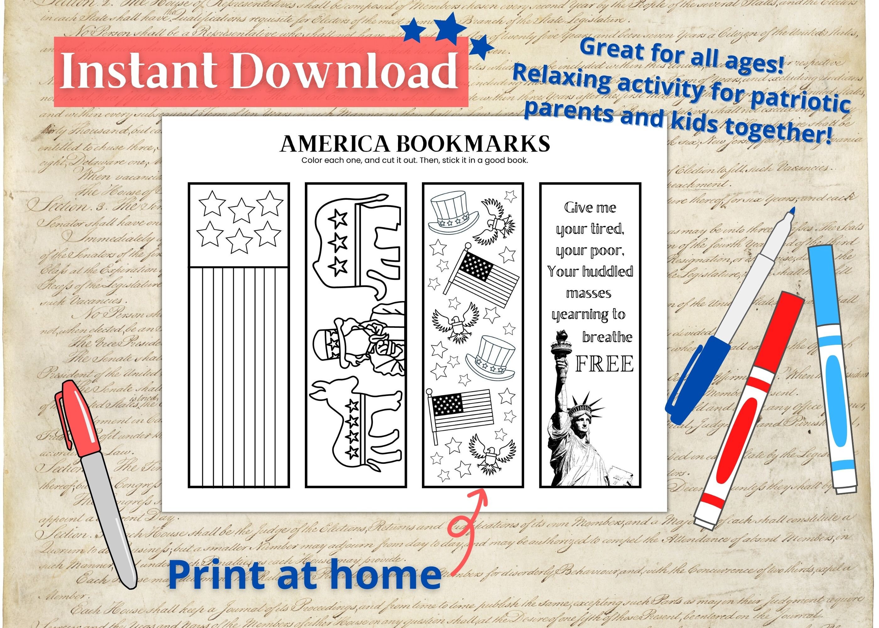 America Printable Bookmarks / Veterans Day Coloring Pages / Election ...