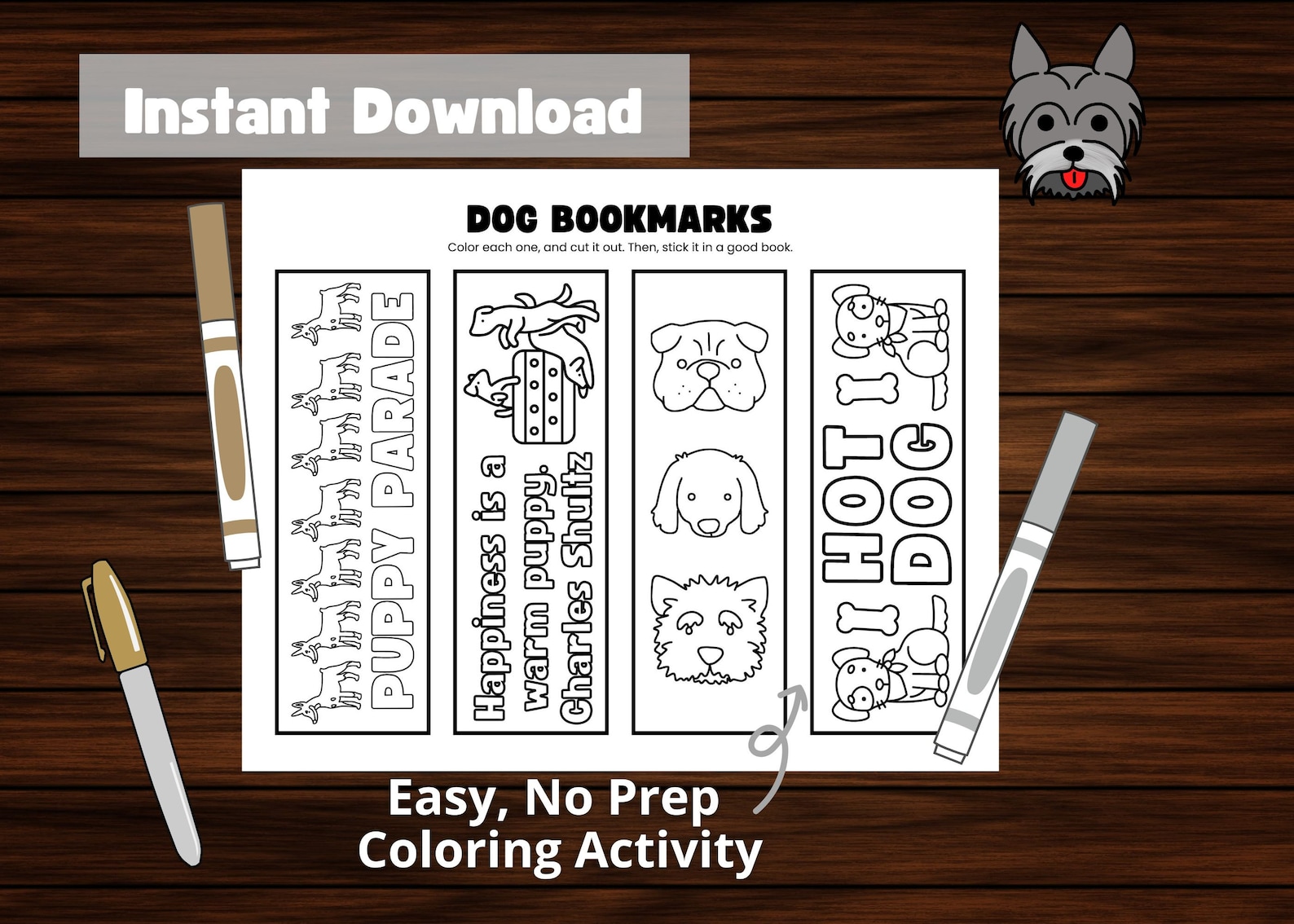 Dog Printable Bookmarks / Puppy Coloring Pages / Bookmark Set - Etsy