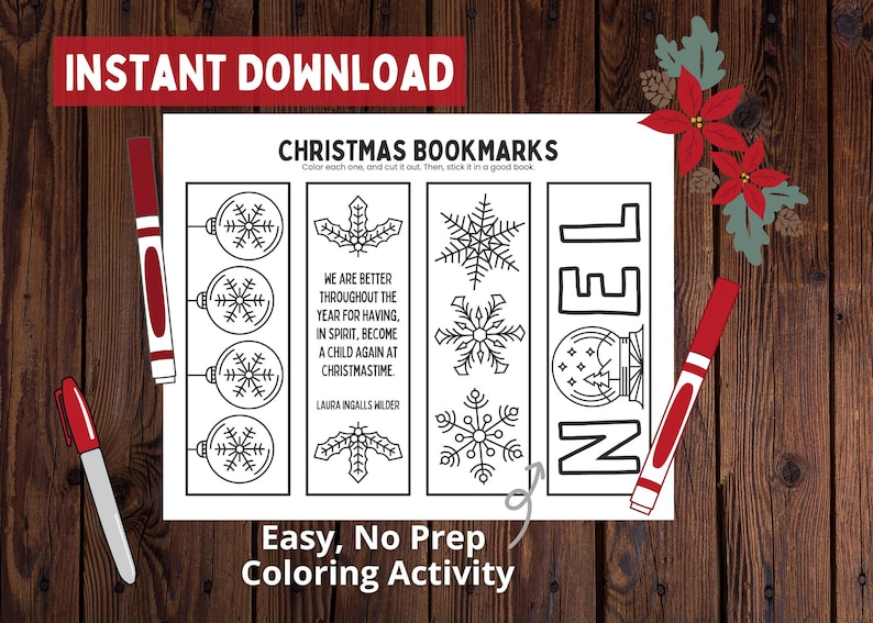 Christmas Coloring Bookmarks / Printable Holiday Coloring Pages - Etsy