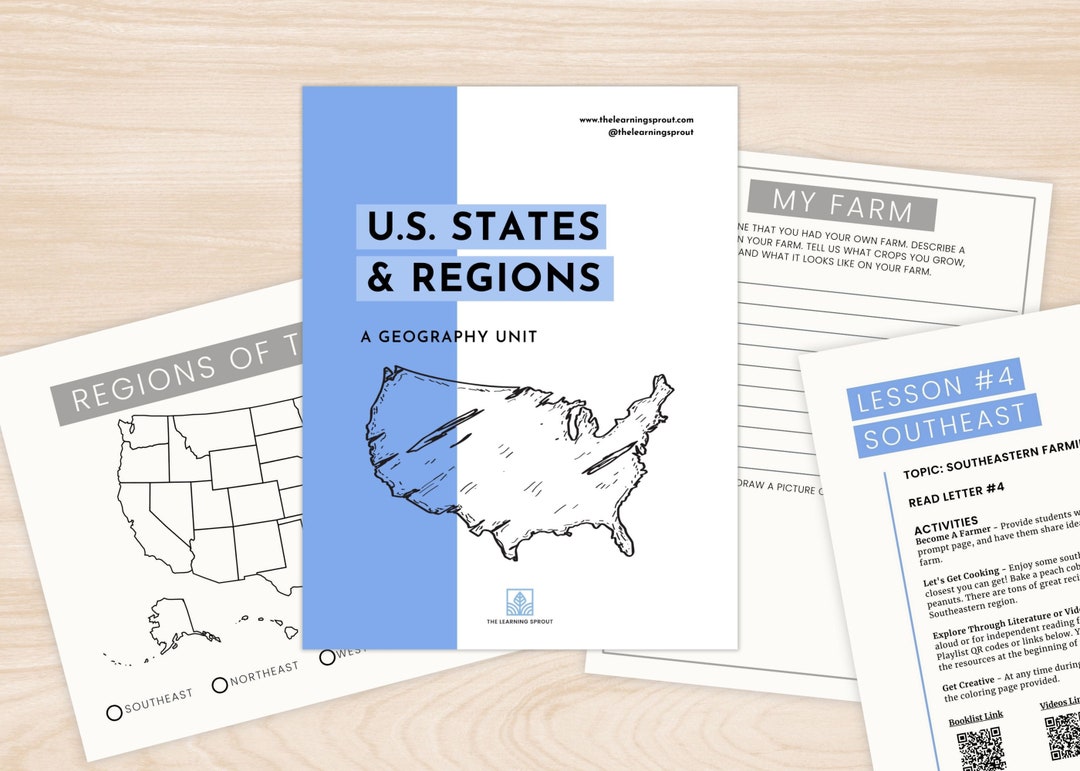 US States and Regions Unit Study Elementary 50 States America Geography ...