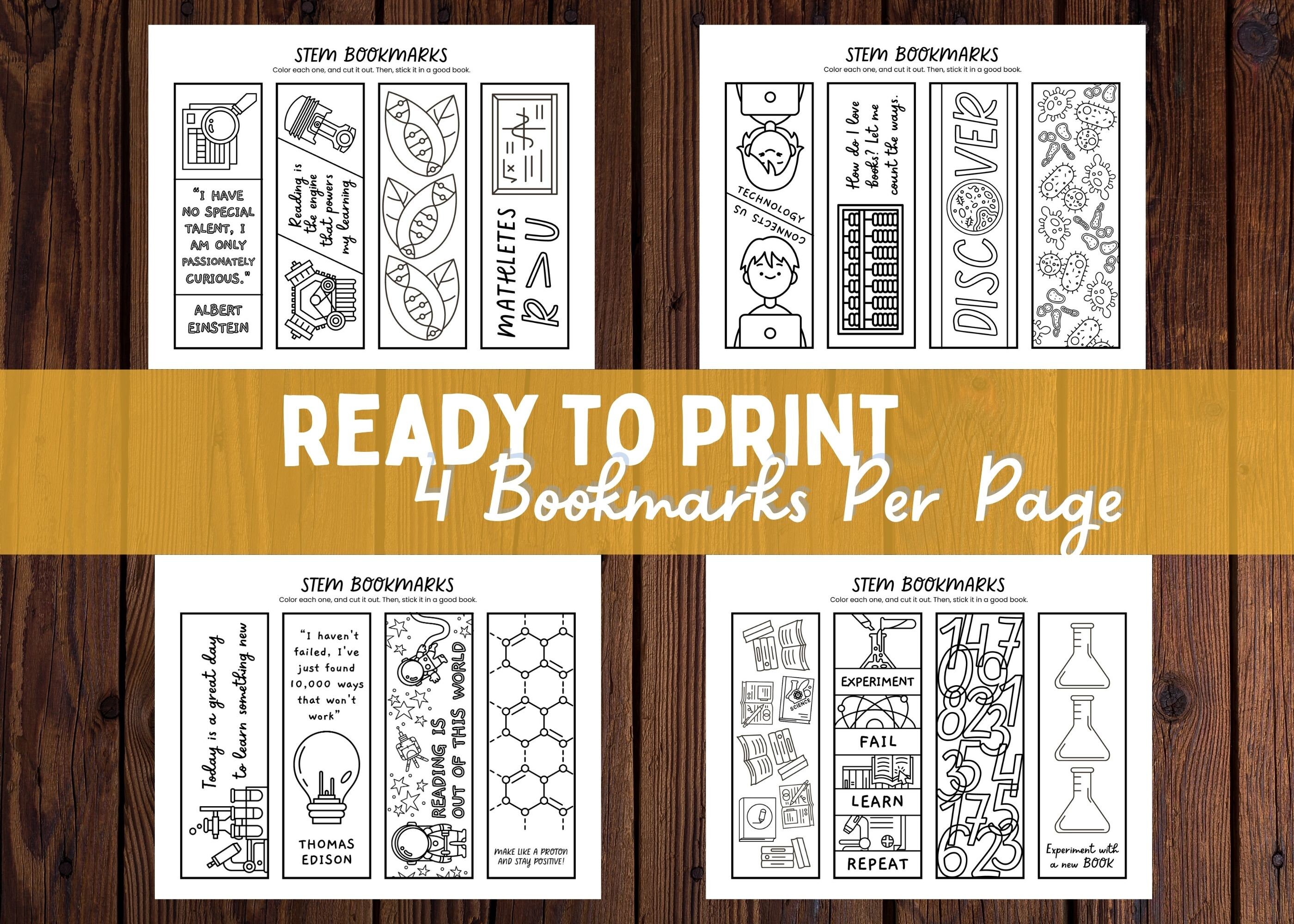 STEM Printable Bookmarks / Science Coloring Pages / Math Bookmark Set ...