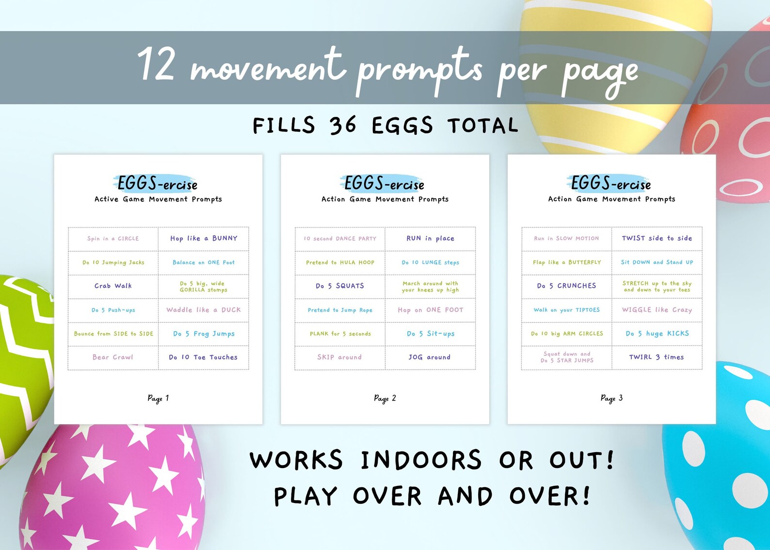 Printable Easter Movement Cards / Spring Gross Motor Activity ...