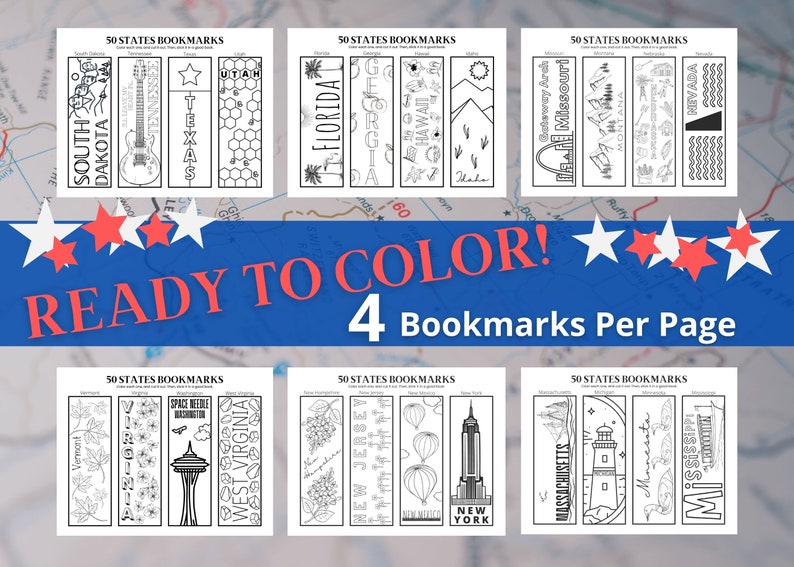 50 States Printable Bookmarks / 4th of July Coloring Pages ...