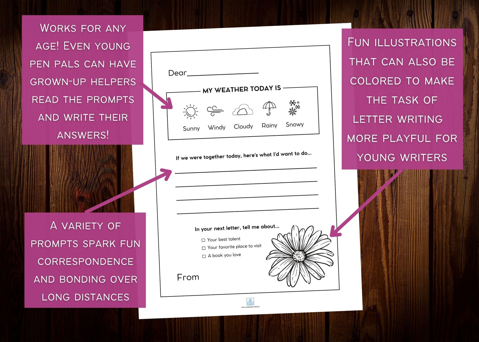 Flower Coloring Pen Pal Kit / Letter Writing Set for Grandparent Gifts ...