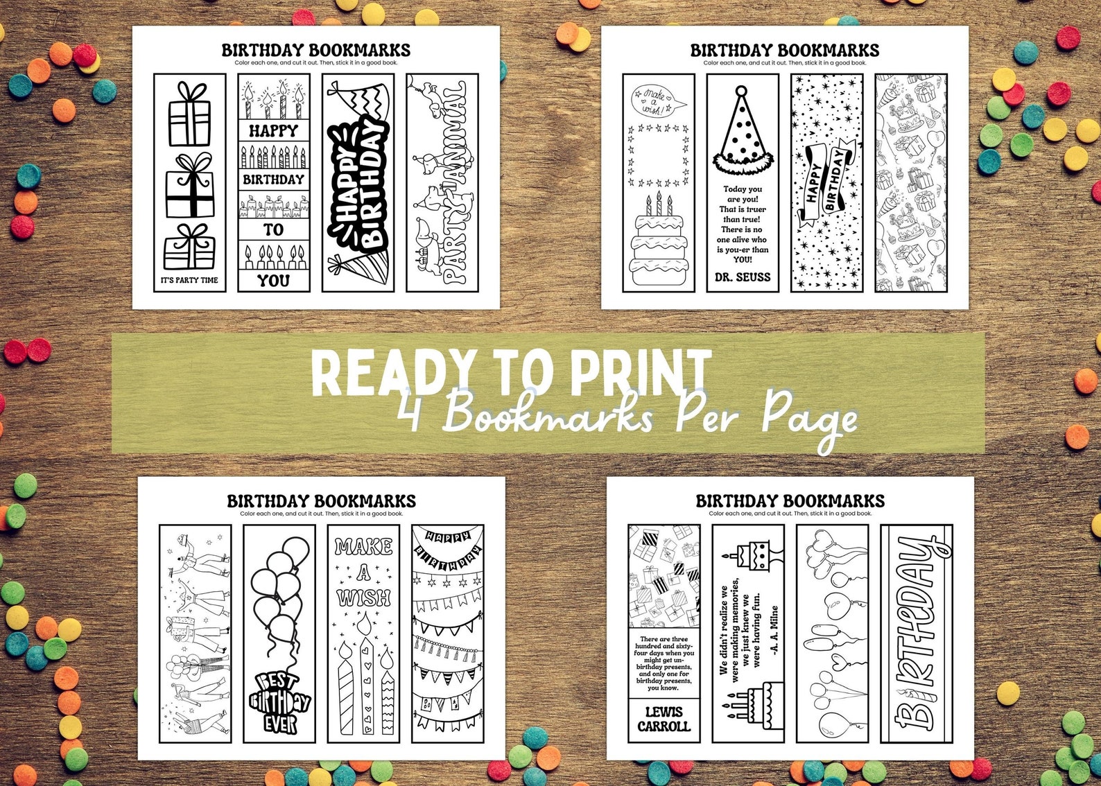 Birthday Coloring Bookmarks Printable for Kids Birthday Party Activity ...