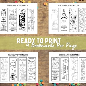 Birthday Coloring Bookmarks Printable for Kids Birthday Party Activity ...