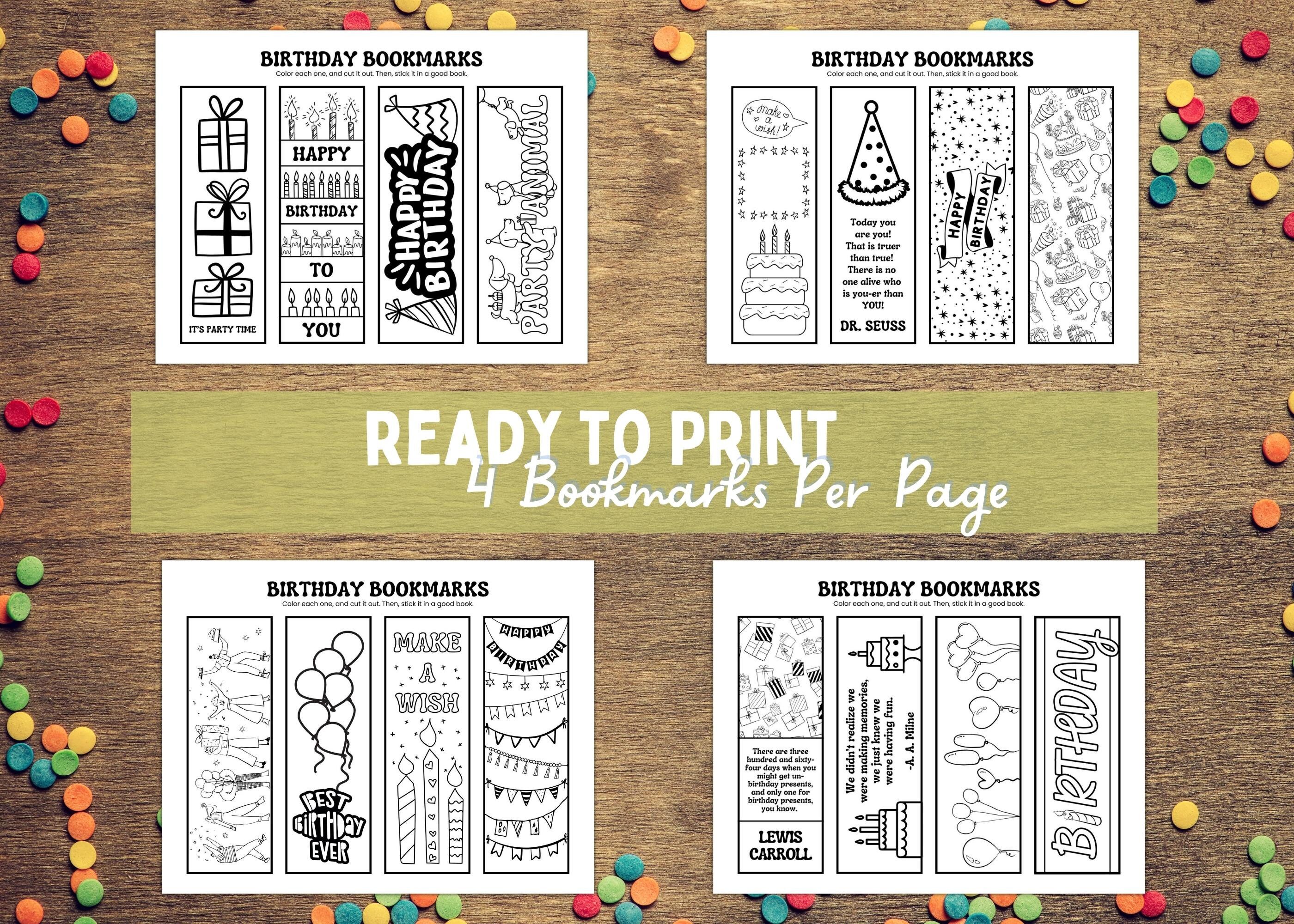 Birthday Coloring Bookmarks Printable for Kids Birthday Party Activity ...