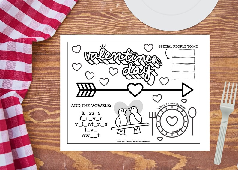 Valentines Day Placemats Printable / Kids Table February Coloring Pages ...