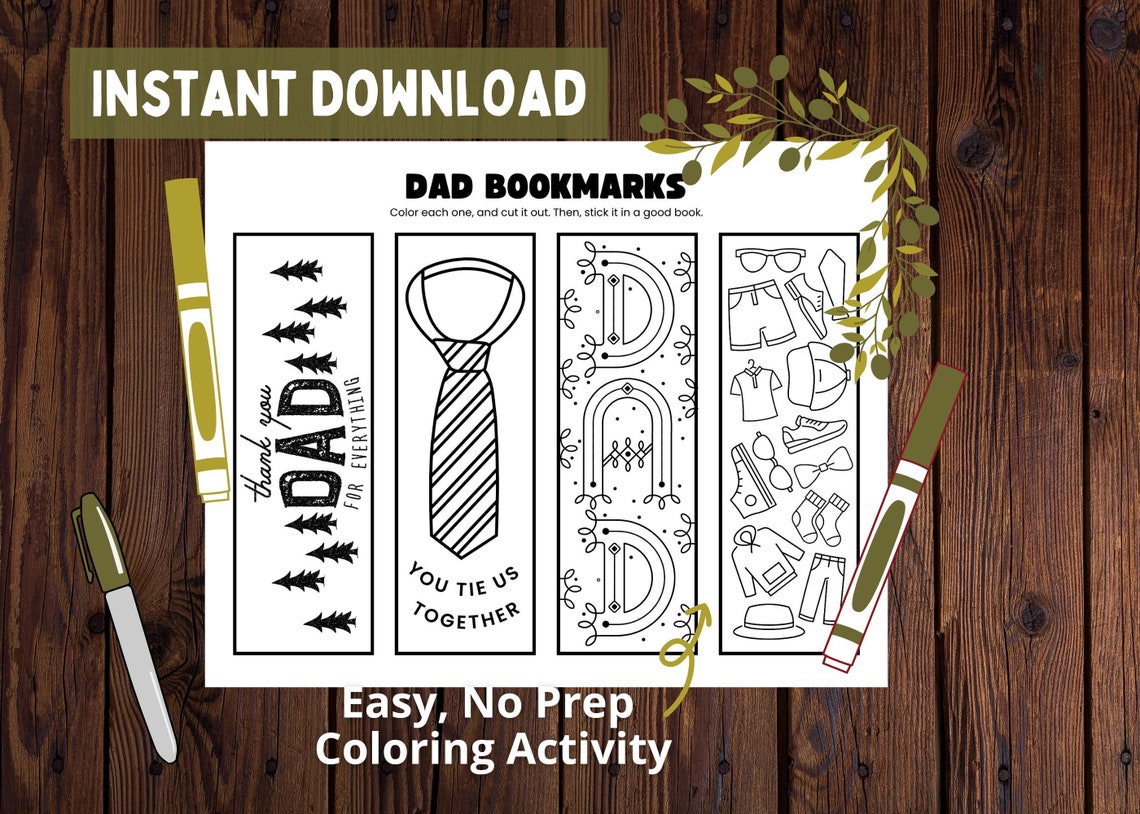 Dad Printable Bookmarks / Fathers Day Coloring Pages / Papa Bookmark ...