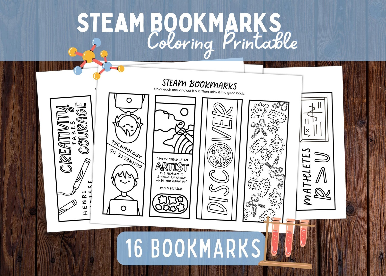 STEAM Printable Bookmarks / Art Coloring Pages / Science Bookmark Set ...
