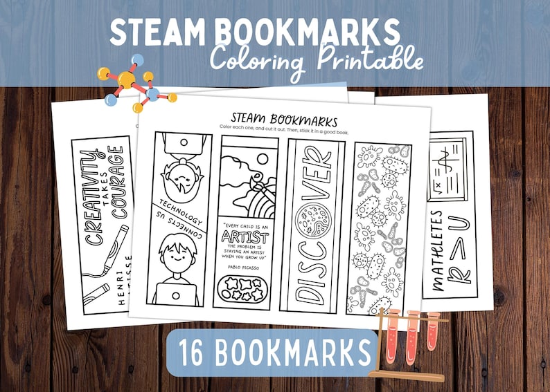 STEAM Printable Bookmarks / Art Coloring Pages / Science Bookmark Set ...