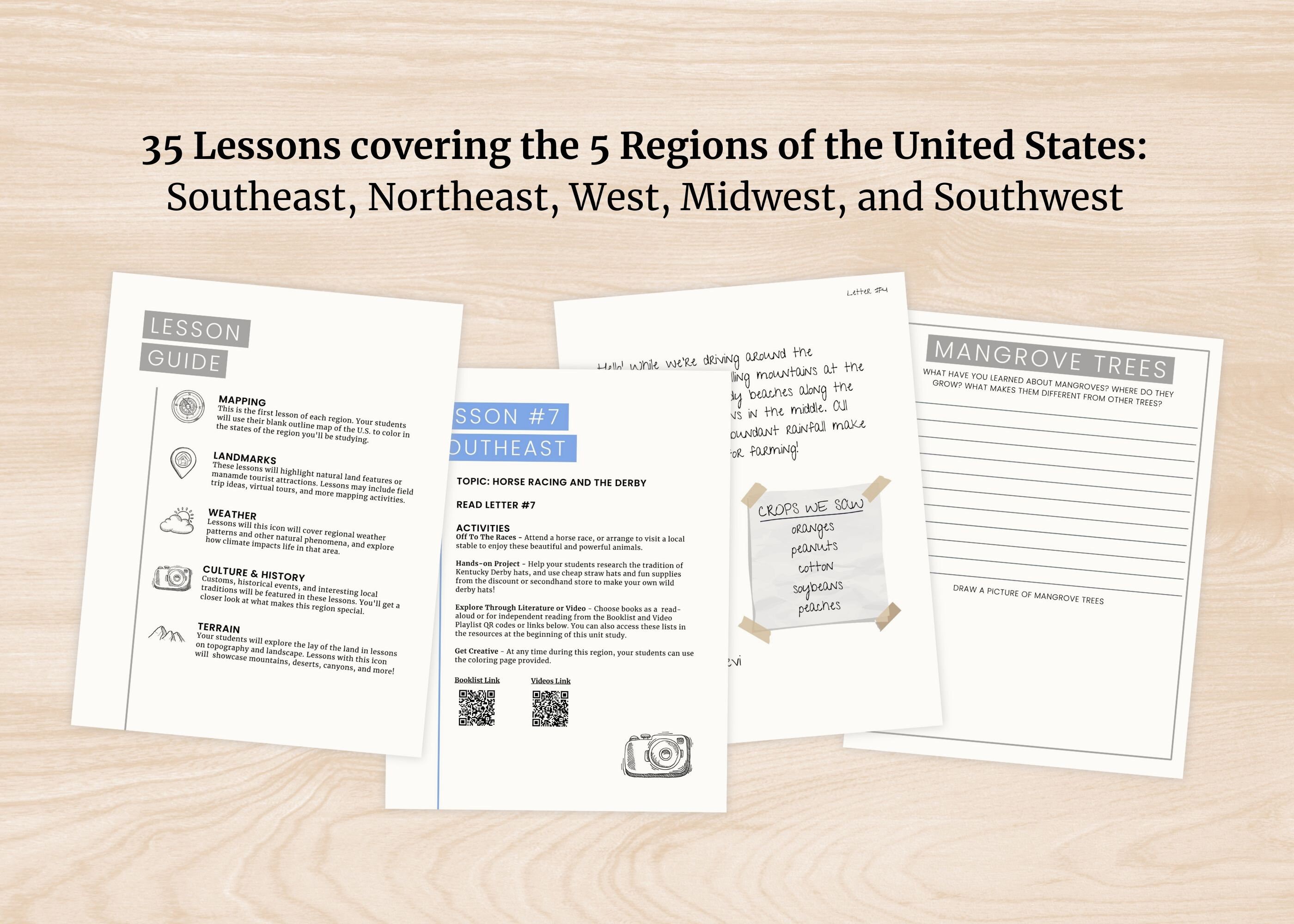 US States and Regions Unit Study Elementary 50 States America Geography ...