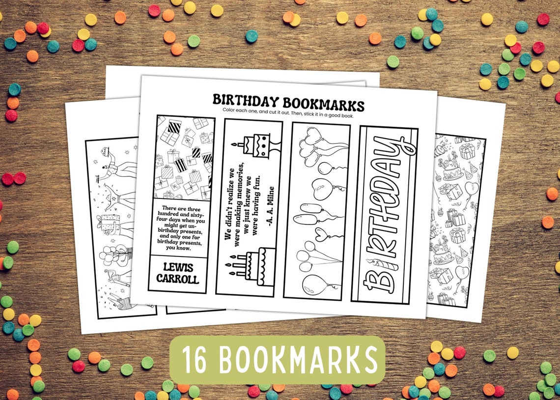 Birthday Coloring Bookmarks Printable for Kids Birthday Party Activity ...