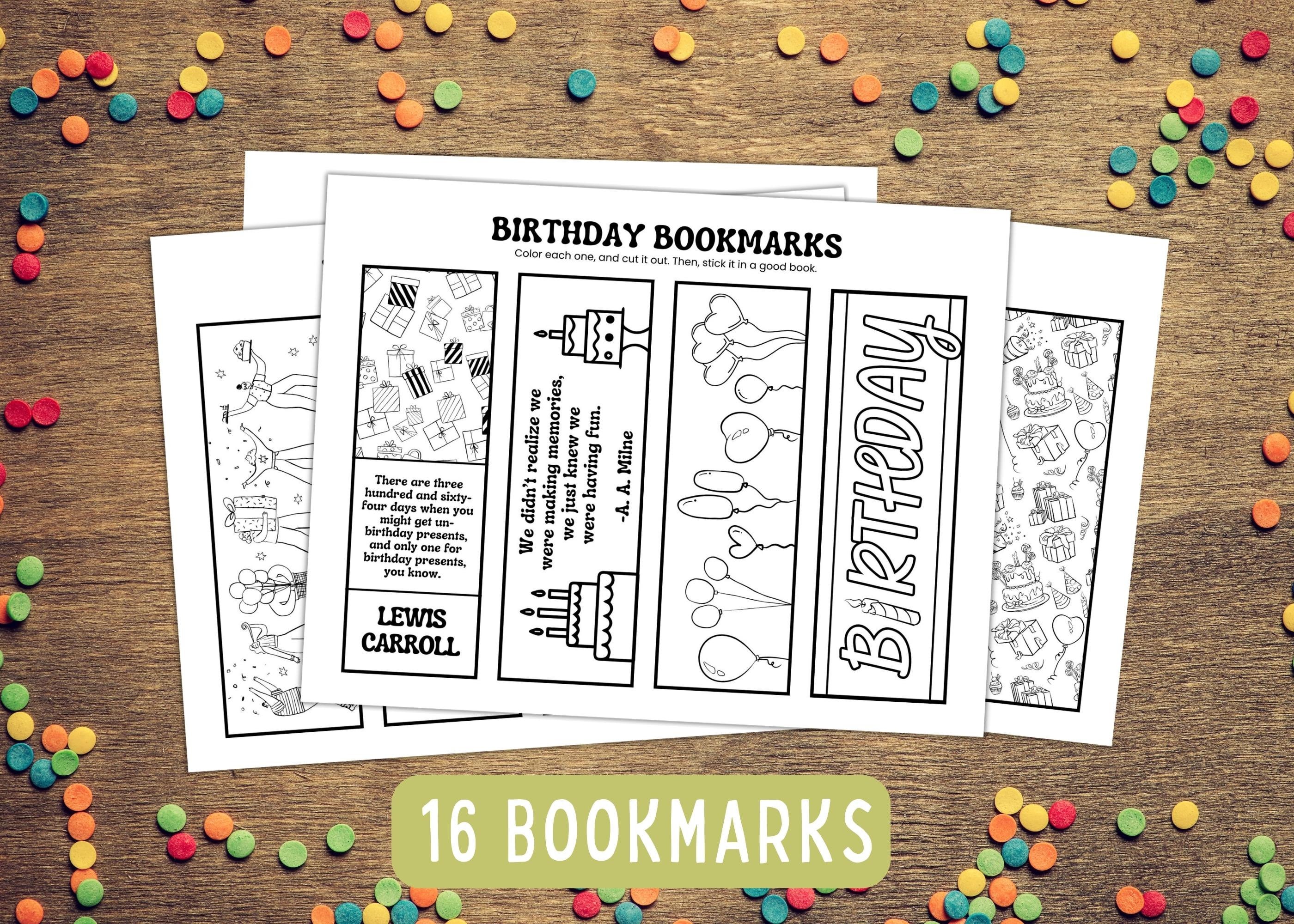 Birthday Coloring Bookmarks Printable for Kids Birthday Party Activity ...