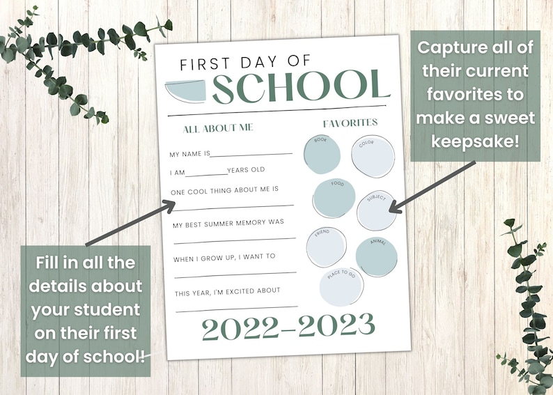 First Day of School Questionnaire / Back to School Interview Printable ...