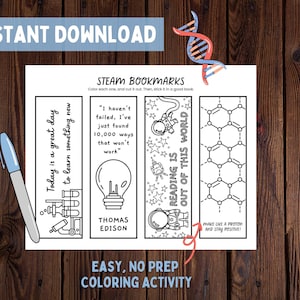 STEAM Printable Bookmarks / Art Coloring Pages / Science Bookmark Set ...
