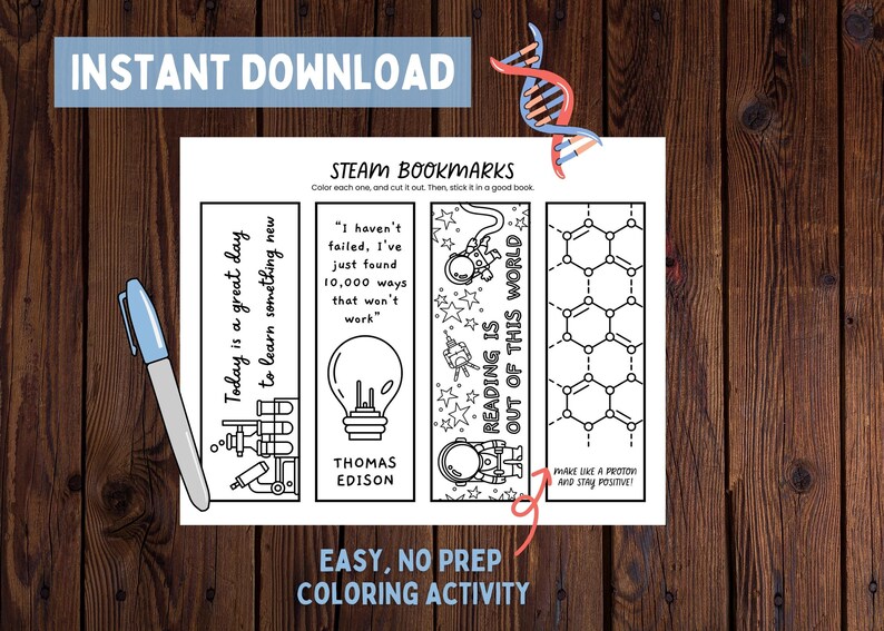 STEAM Printable Bookmarks / Art Coloring Pages / Science Bookmark Set ...