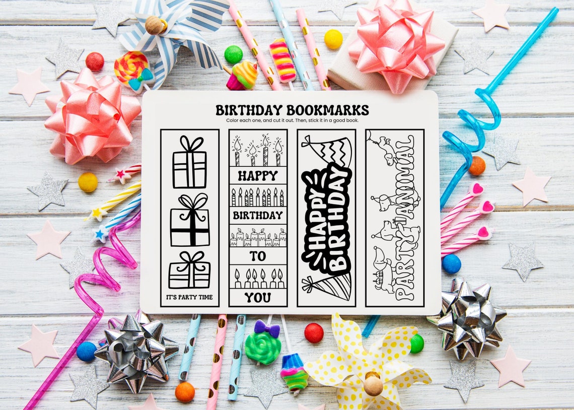 Birthday Coloring Bookmarks Printable for Kids Birthday Party Activity ...