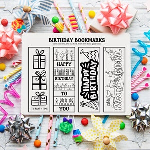 Birthday Coloring Bookmarks Printable for Kids Birthday Party Activity ...