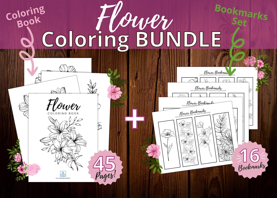 Floral Printable Bundle / Flower Printable Bookmark / Flower Coloring ...