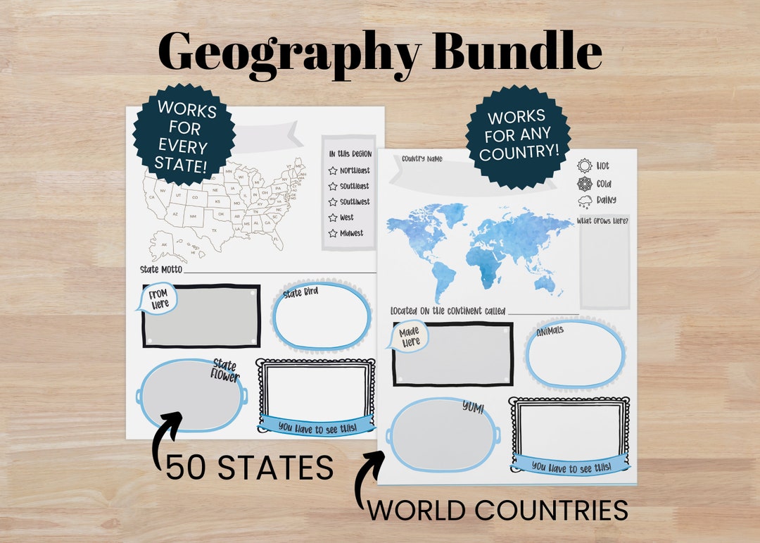 Geography Worksheet Bundle / 50 States Journal Page / Country Study ...