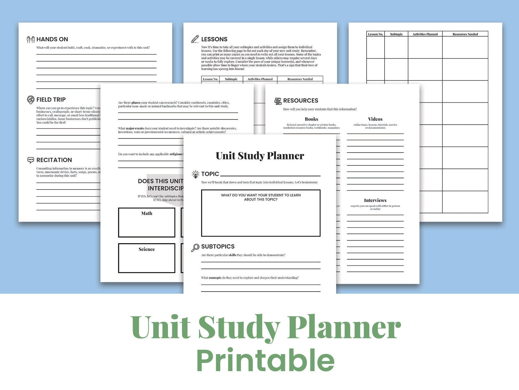 Unit Study Planner Printable / Academic Planner / Homeschool Lesson ...