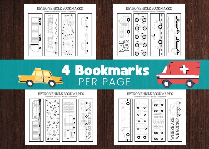 Retro Vehicle Printable Bookmarks / Car Coloring Pages / Trucks ...