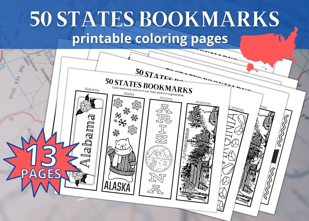 50 States Printable Bookmarks / 4th of July Coloring Pages ...