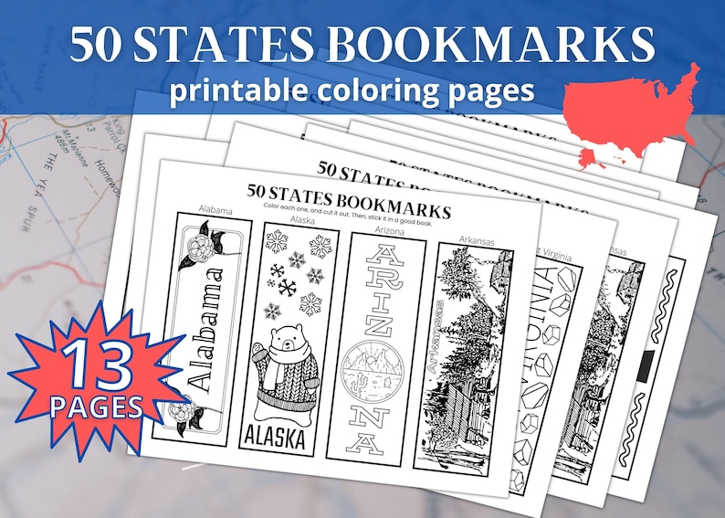 50 States Printable Bookmarks / 4th of July Coloring Pages ...