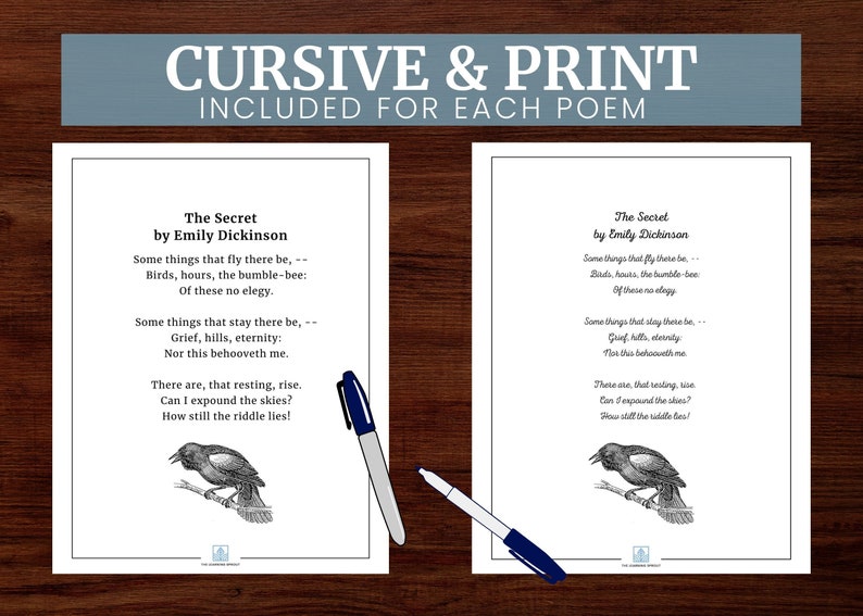 Emily Dickinson Poetry Copywork / Poem Handwriting / Penmanship ...