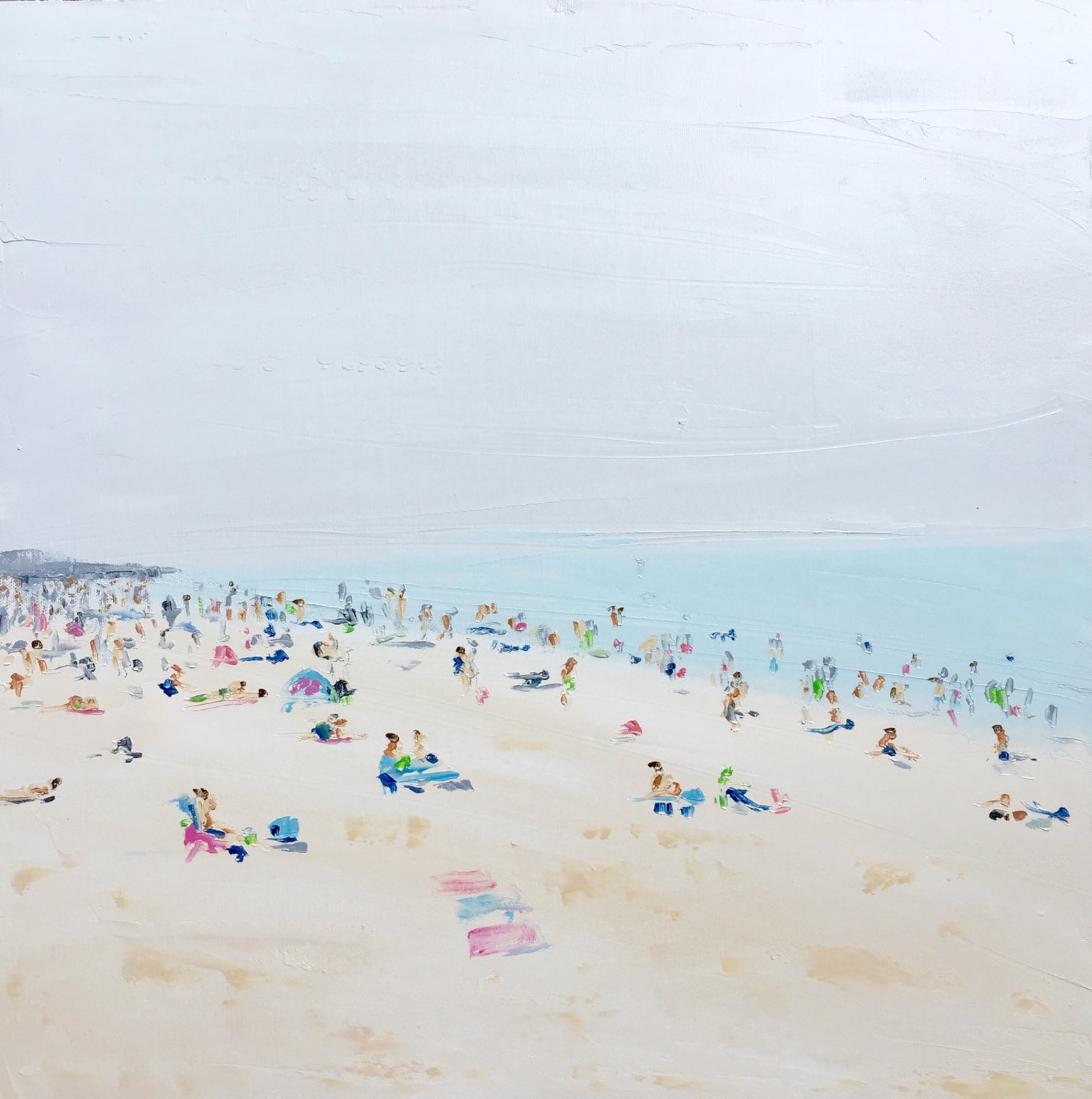 Original Beach Oil Painting – Hazy Days, Figurative Art (20"x20") - Etsy