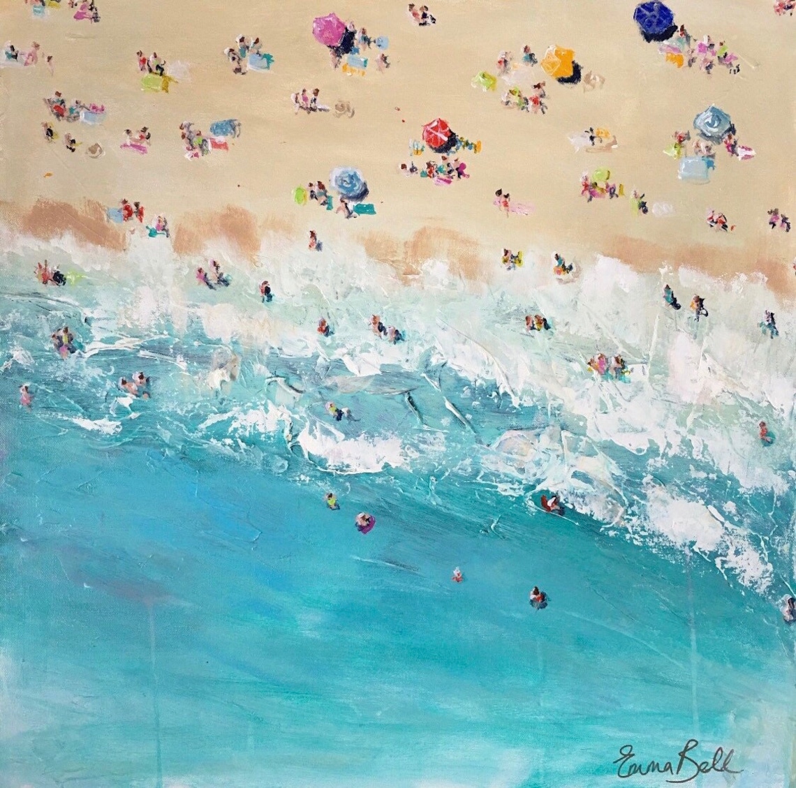 Abstract Scene Beach Painting Ocean Beachlife Seascape Wall Art Canvas ...
