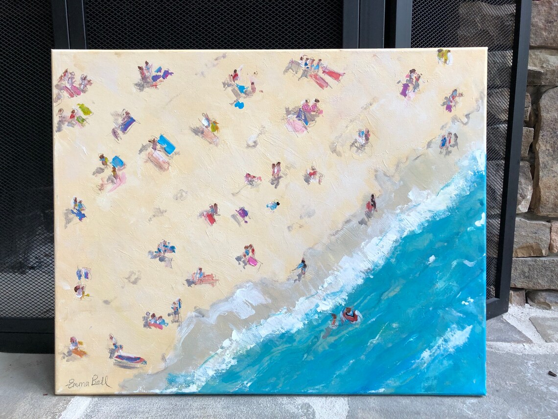 Beach Scene Canvas Painting 16x20 Beach Life Ocean Photography, Beach ...