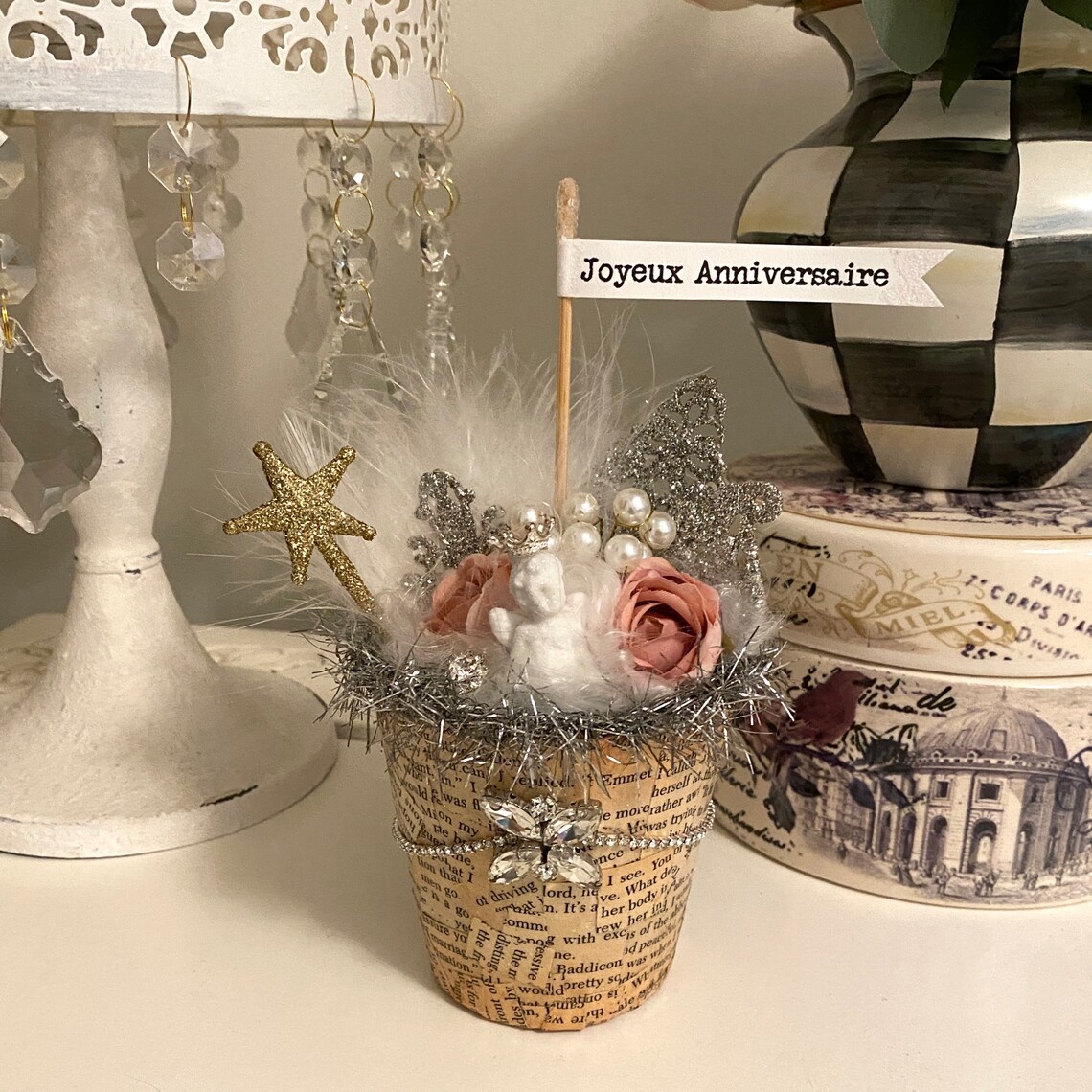 Altered Peat Pot Joyeux Anniversaire French Happy Birthday - Etsy