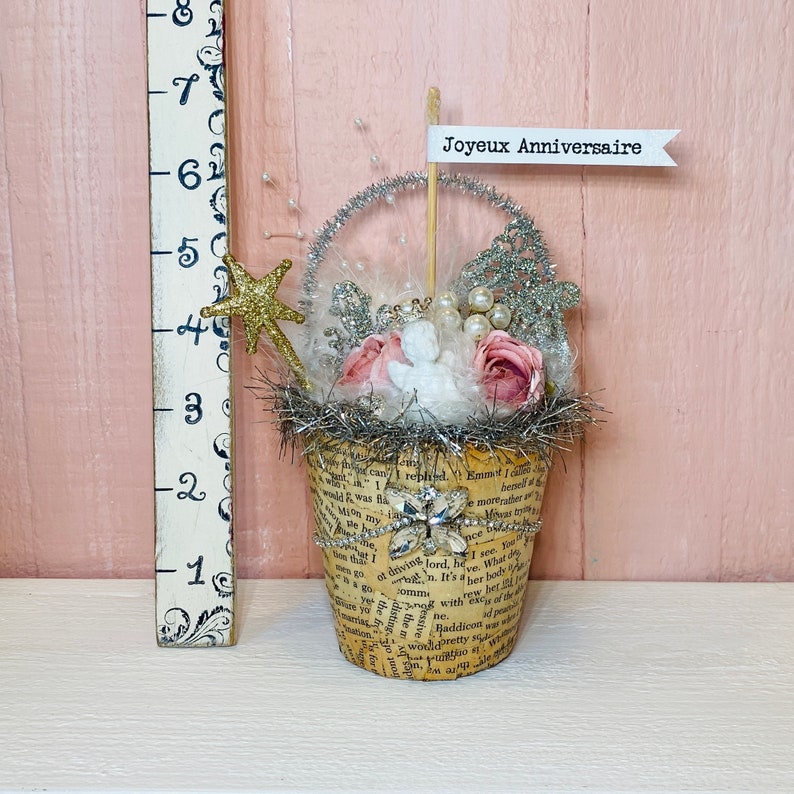 Altered Peat Pot Joyeux Anniversaire French Happy Birthday Vintage ...