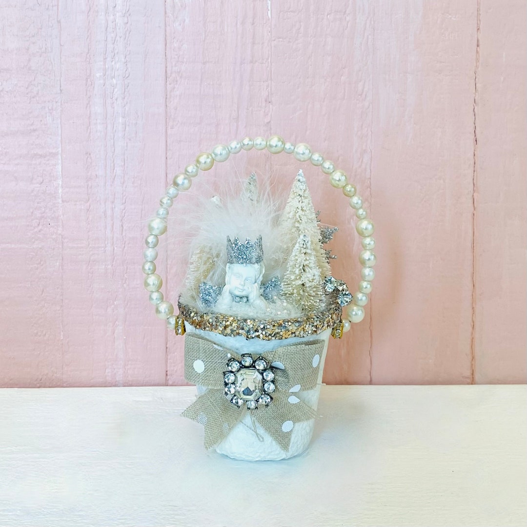 Altered Peat Pot Winter Scene With Bottle Brush Trees Vintage Style ...