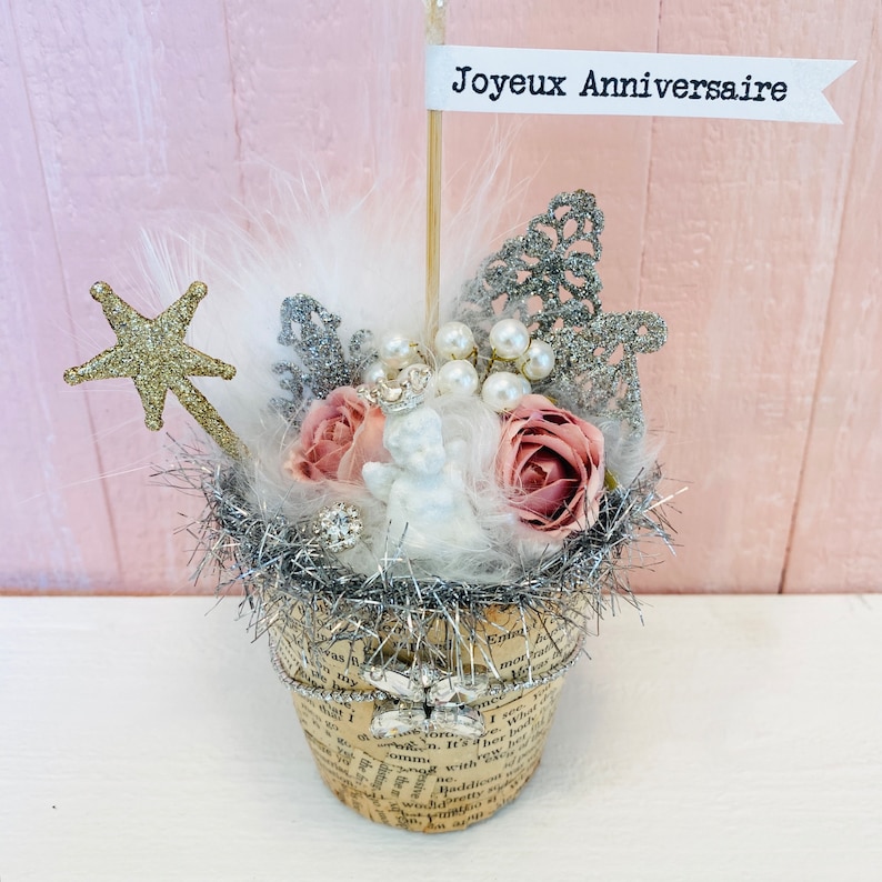 Altered Peat Pot Joyeux Anniversaire French Happy Birthday - Etsy