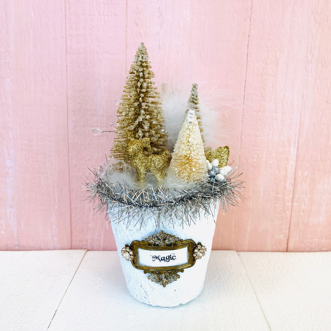 Altered Peat Pot Winter Magic Scene With Bottle Brush Trees Vintage ...