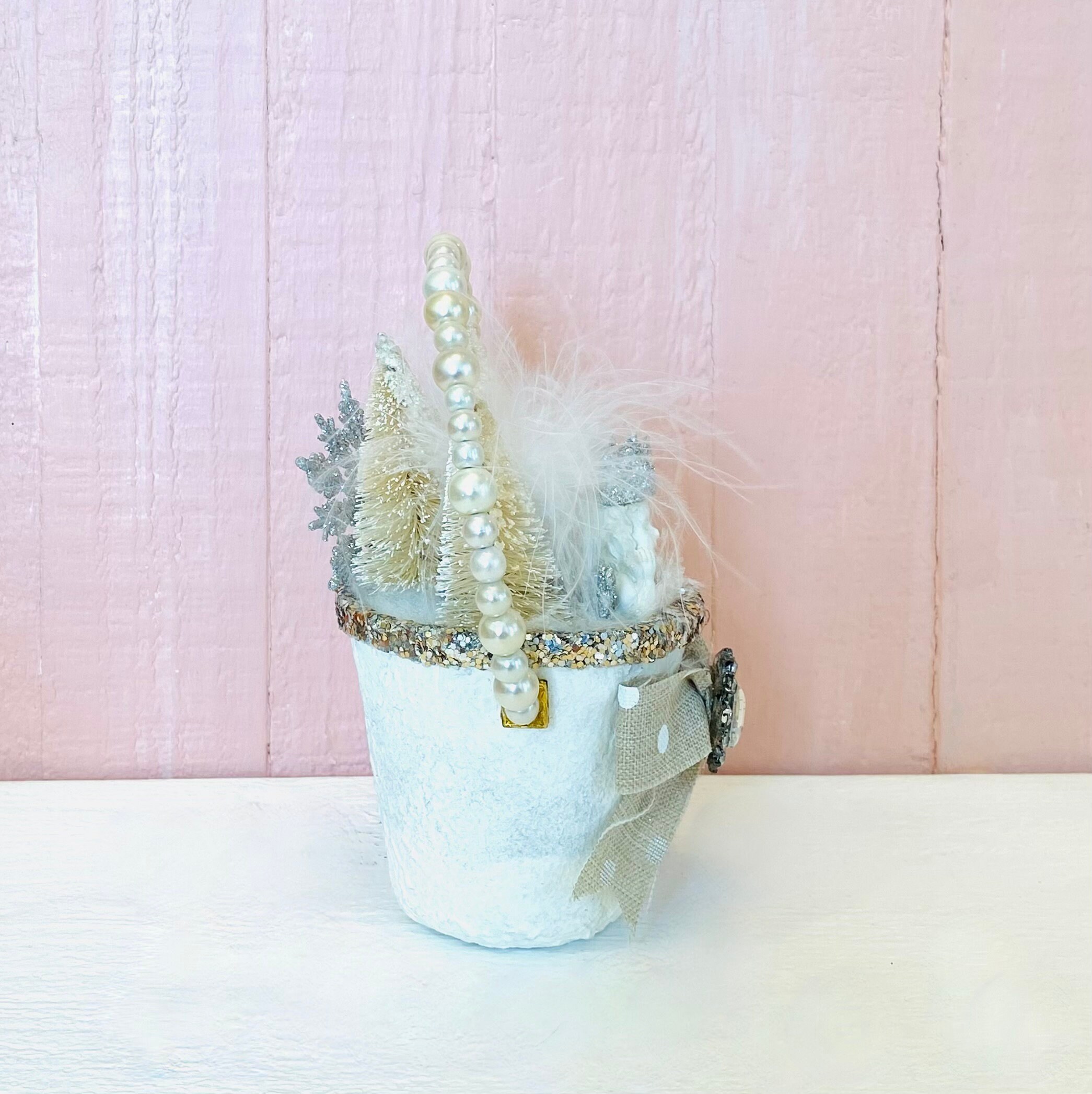 Altered Peat Pot Winter Scene With Bottle Brush Trees Vintage Style ...