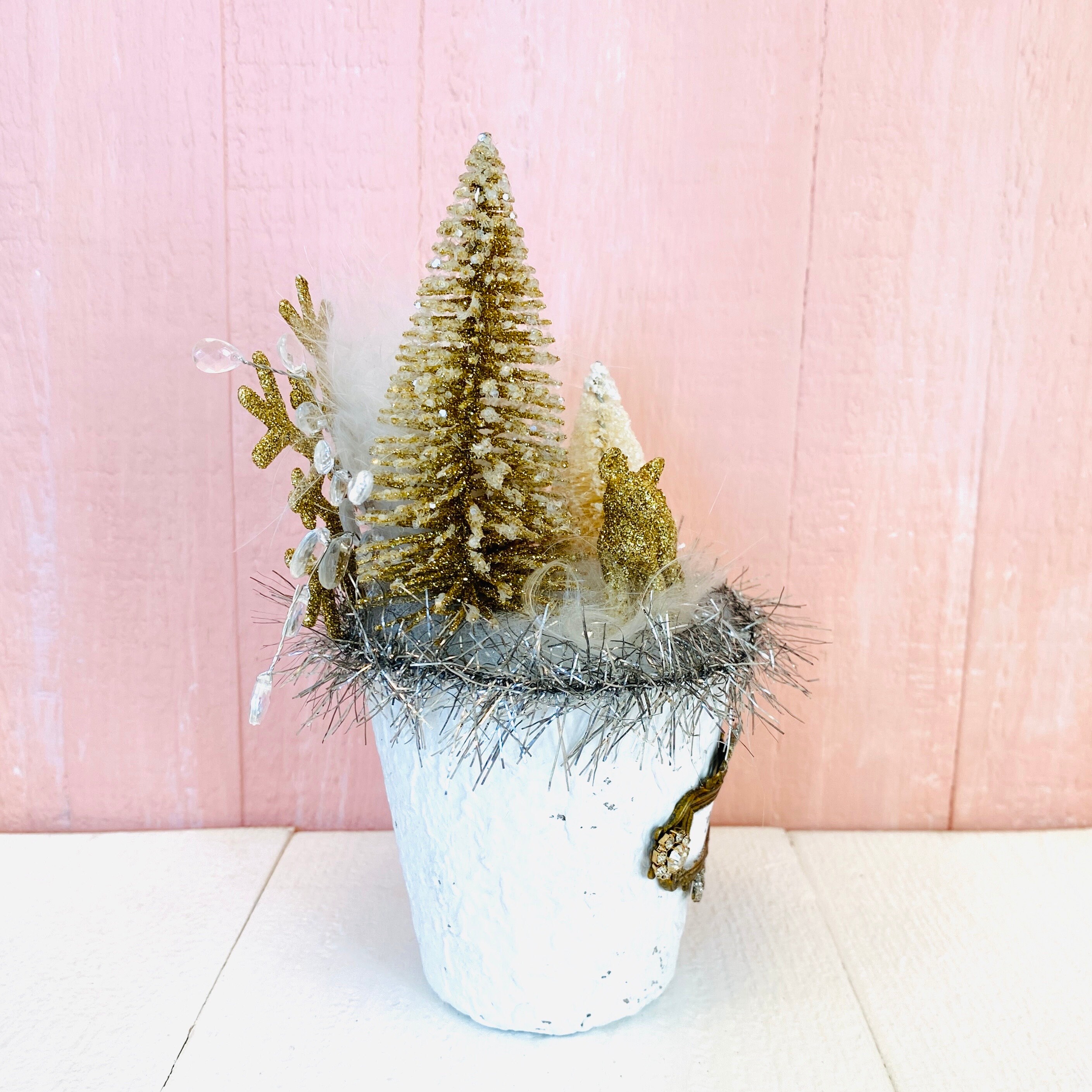 Altered Peat Pot Winter Magic Scene With Bottle Brush Trees Vintage ...