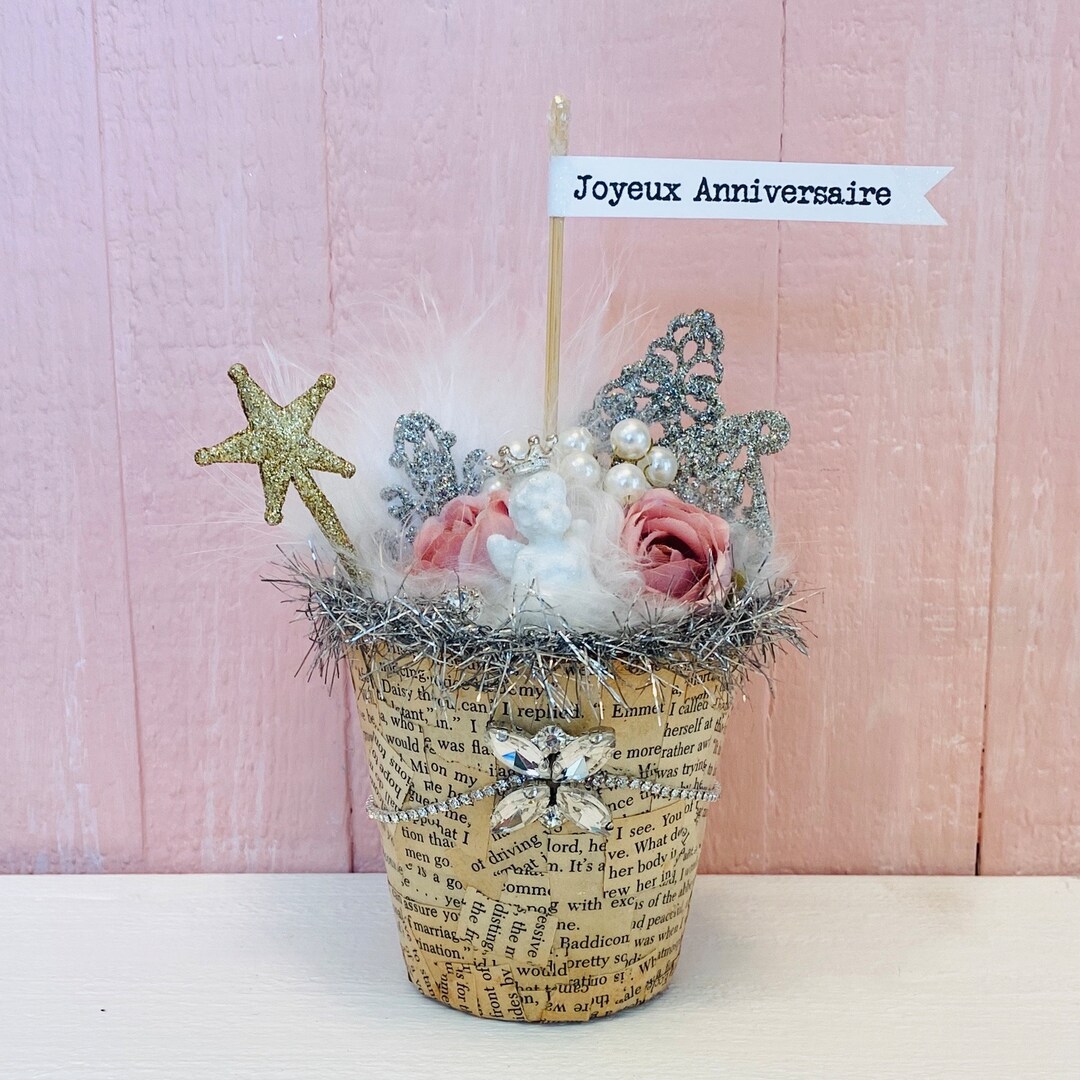 Altered Peat Pot Joyeux Anniversaire French Happy Birthday - Etsy