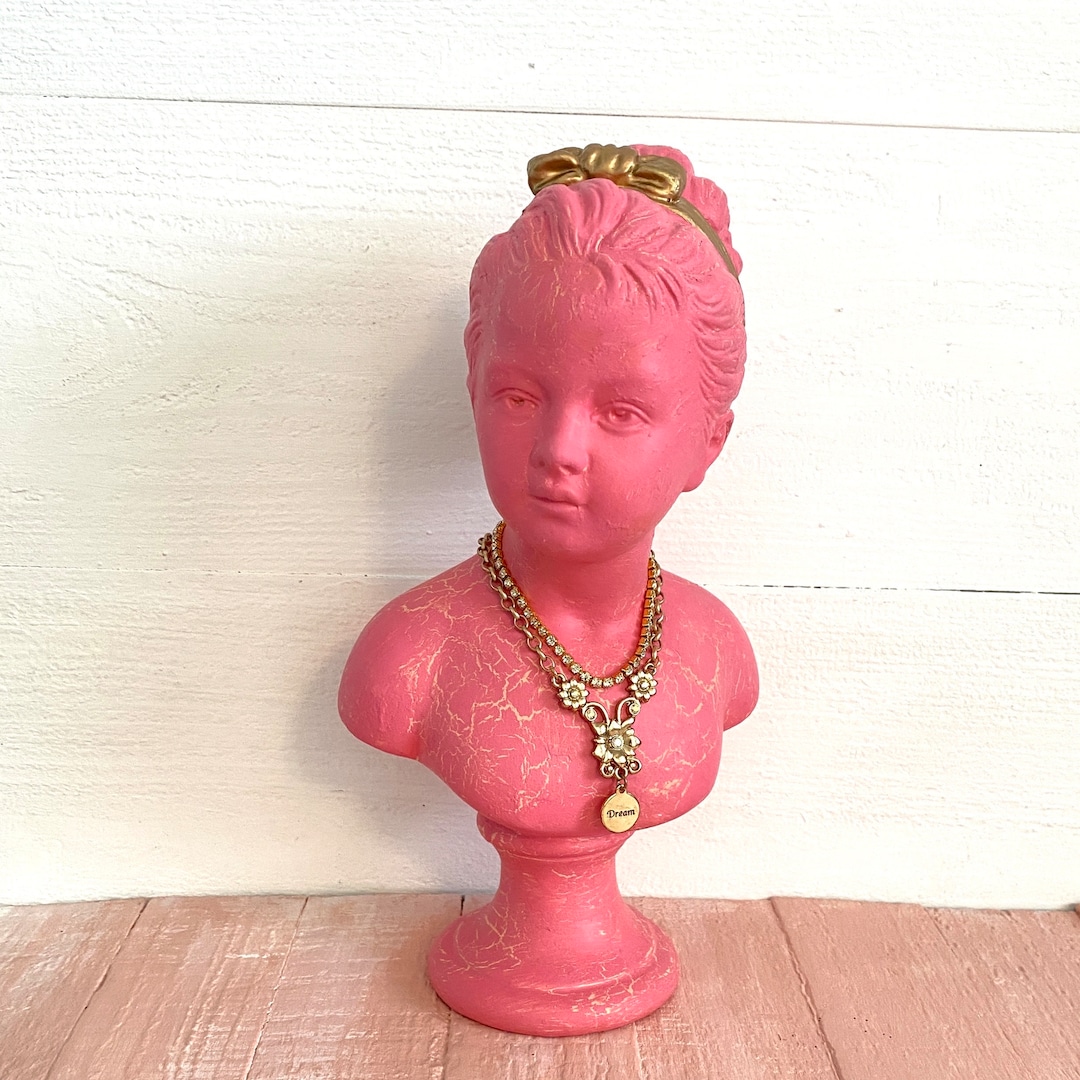 Pink Statue Girl Women Bust Sculpture Rustic Finish Bohemian Eclectic ...