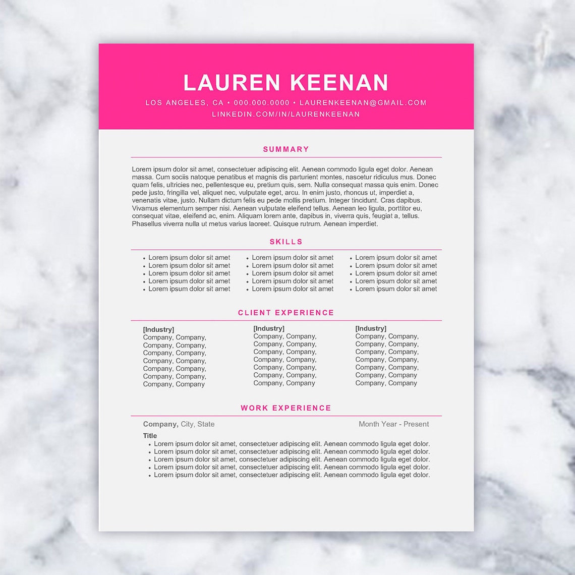 Cool Modern Neon Pink Resume Template - Etsy UK