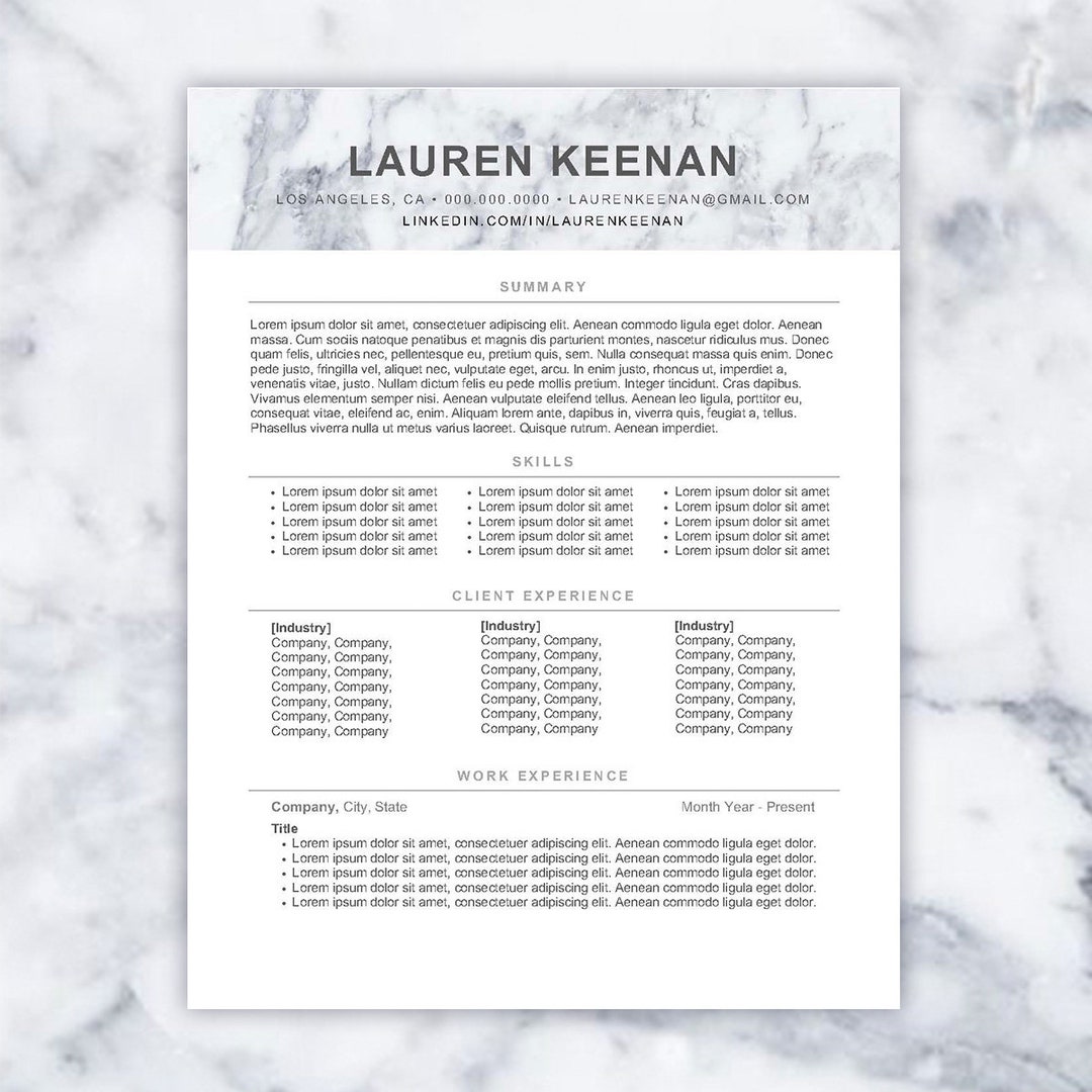Cool Modern Resume Template Marble Texture - Etsy