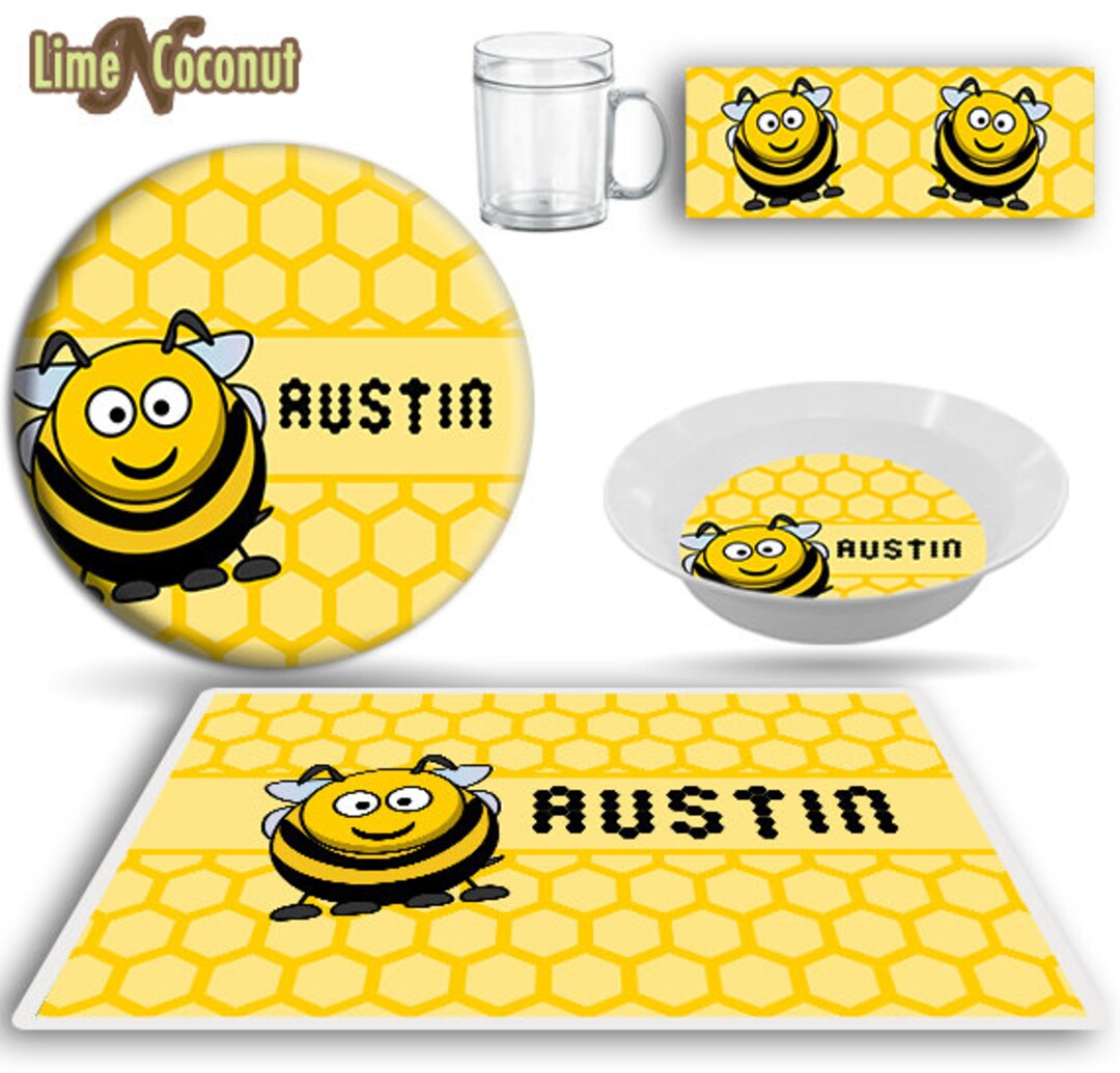 Bees DINNERWARE Set Baby Name Dish Set Melamine Plate Kids - Etsy