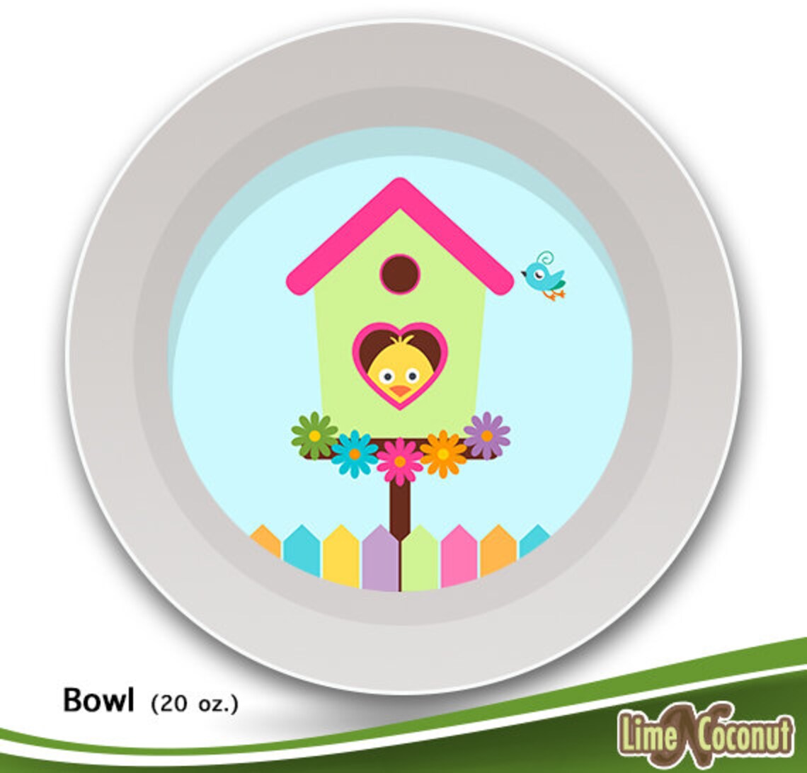 Birdhouse Dinnerware Set, Baby Name Dish Set, Melamine Bird House Plate ...