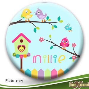 Birdhouse Dinnerware Set, Baby Name Dish Set, Melamine Bird House Plate ...