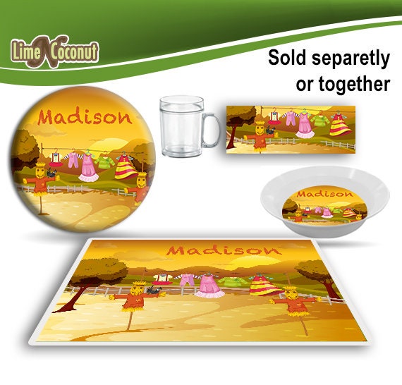 Scarecrow Dinnerware Set Baby Name Dish Set Kids Plate and - Etsy