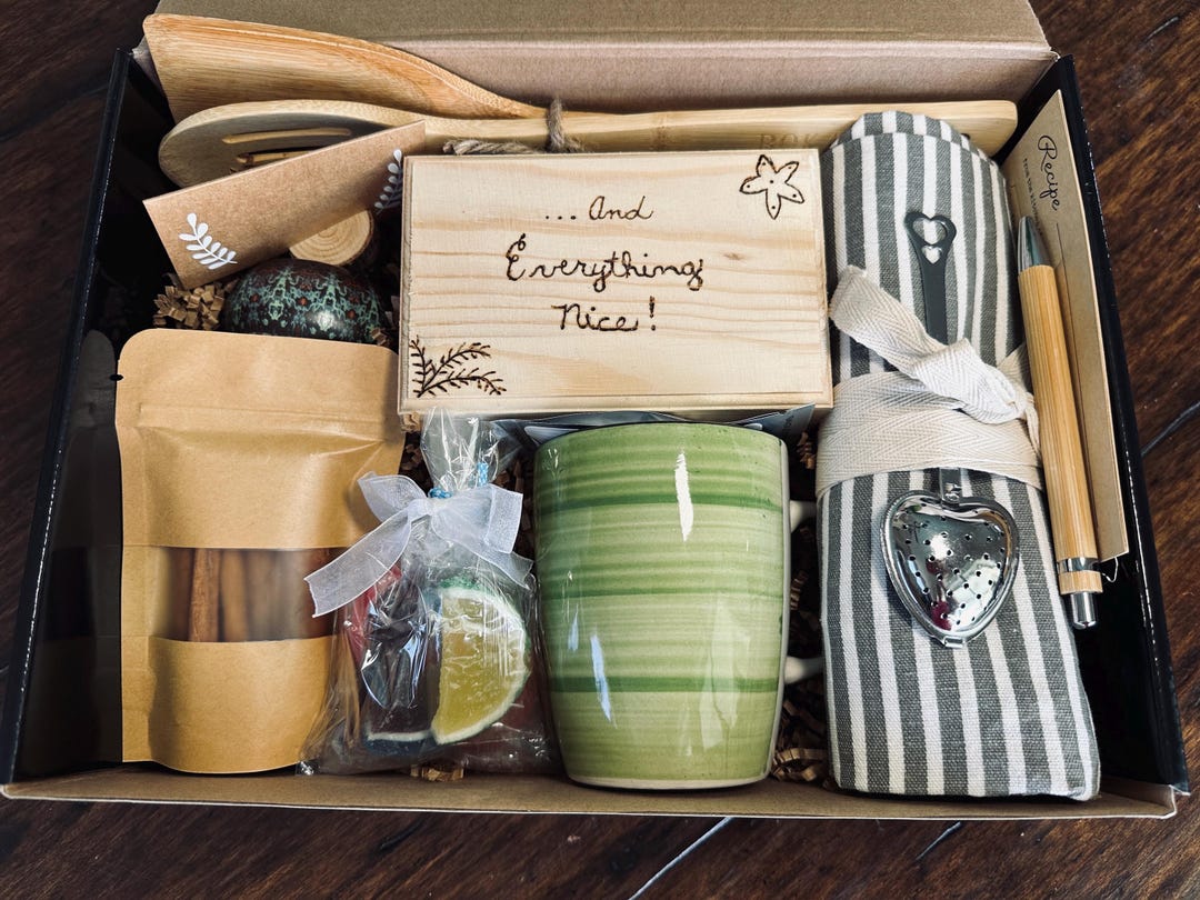 Grey Green Striped Kitchen Hygge Spice Box, Cooking Holiday Present ...