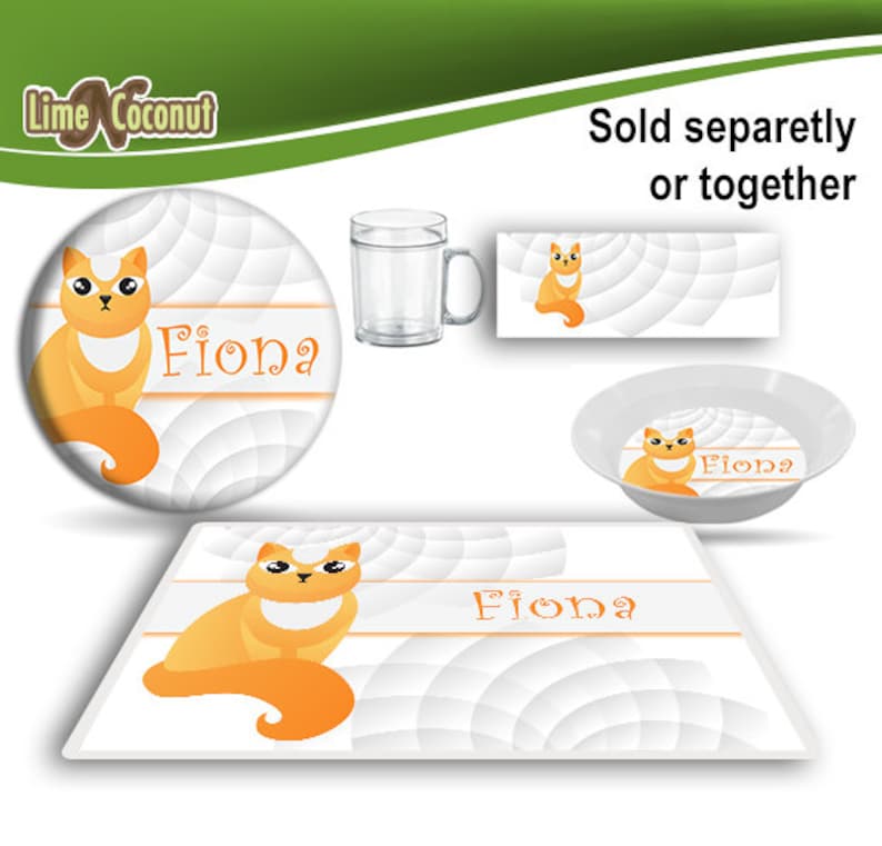 Kitten Dinnerware Set Baby Name Dish Set Melamine Kitty - Etsy